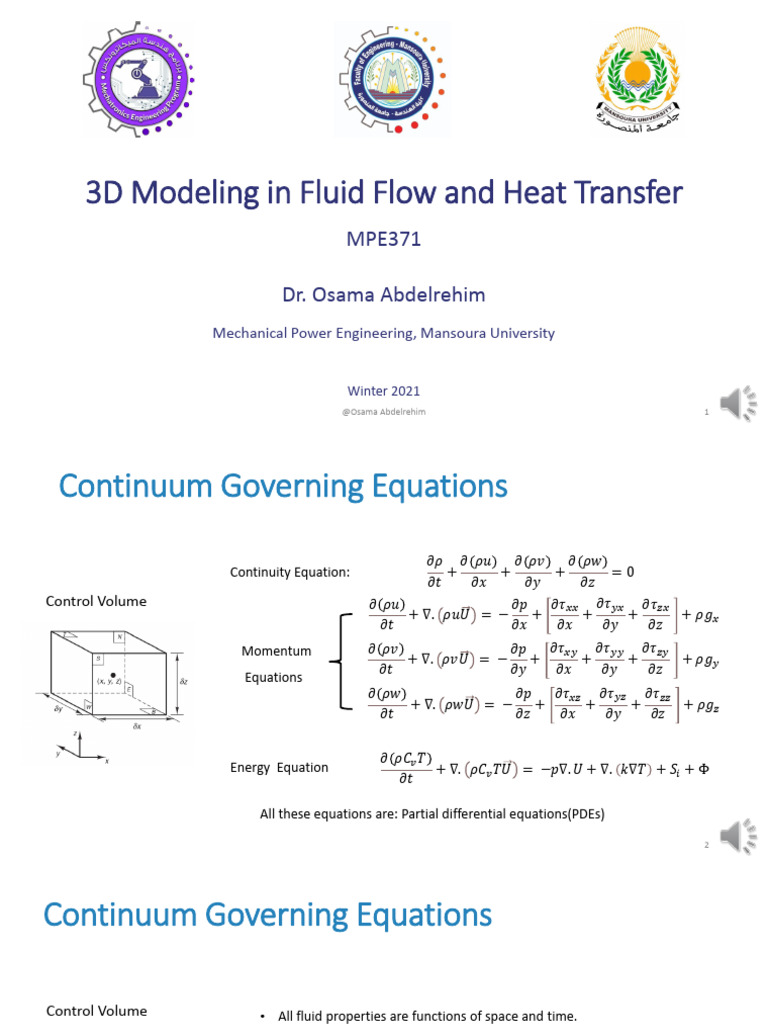 Lecture 2 (Continuity Equation) | PDF | Fluid Dynamics | Continuum ...