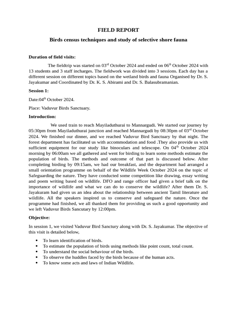 Field report | PDF | Birds | Mangrove