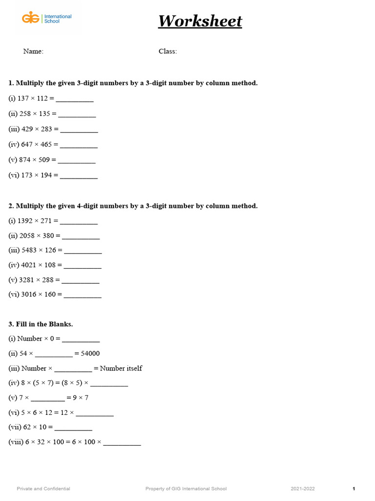 Math Multiplication Practice Worksheet | PDF