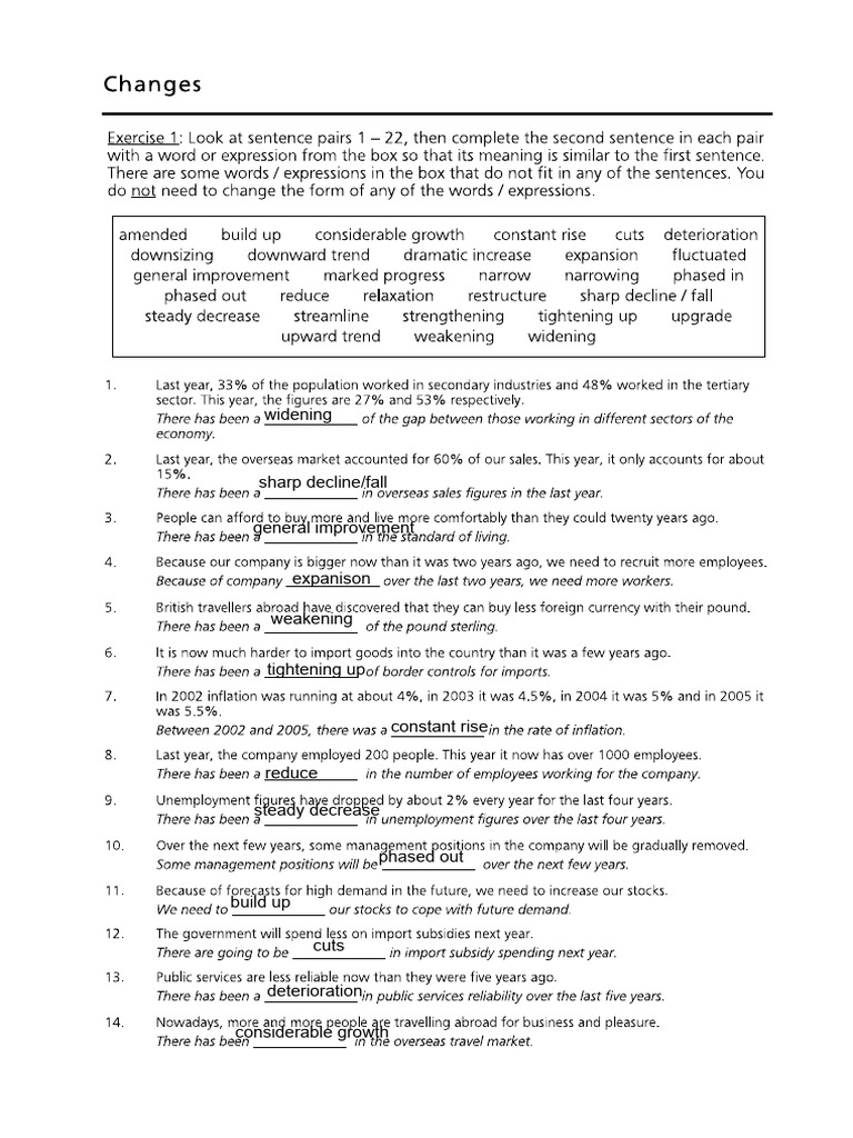 Changes Exercises | PDF