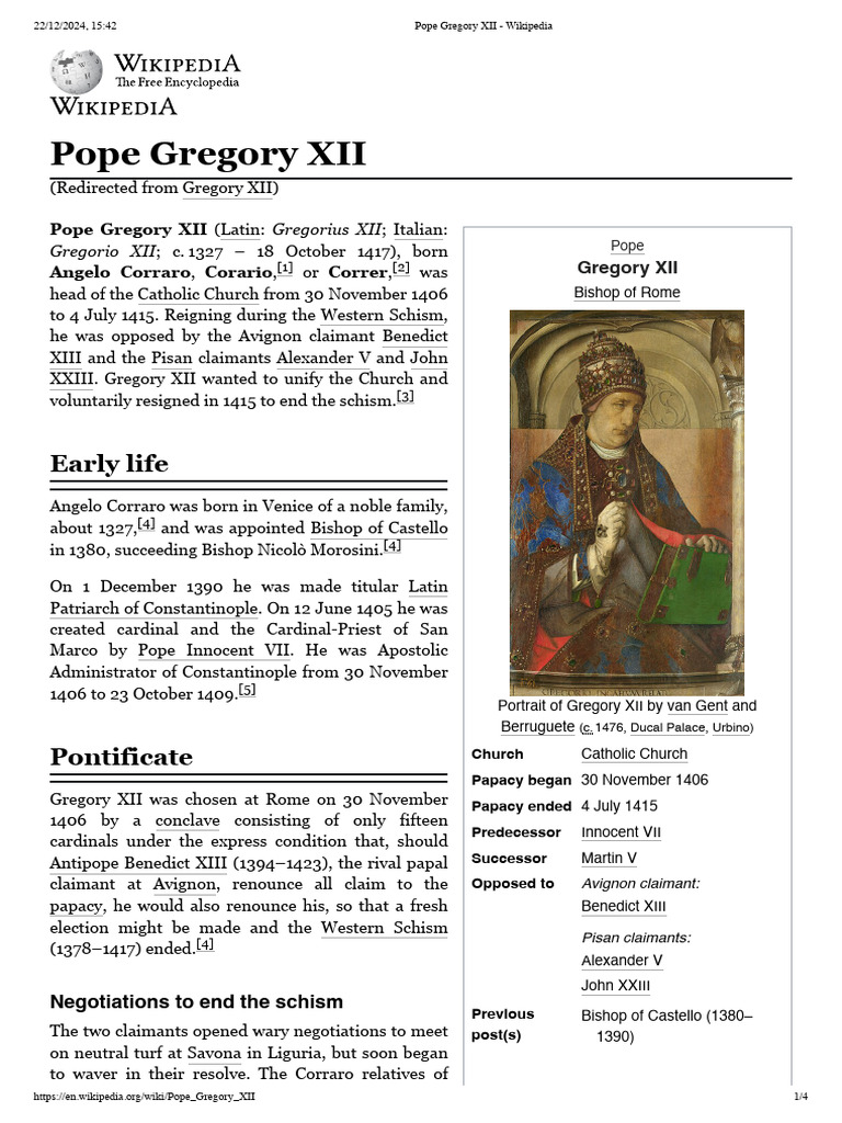 Pope Gregory XII - Wikipedia | PDF | Apostolic Sees | Pope