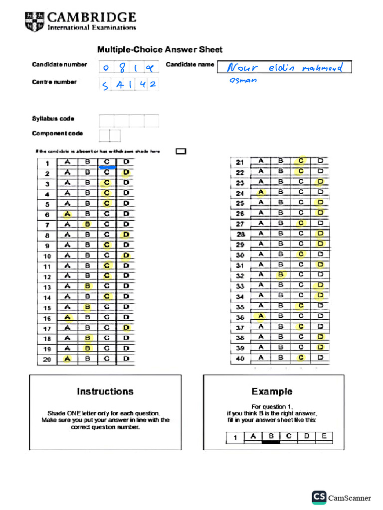 p2 Bubble Sheet | PDF
