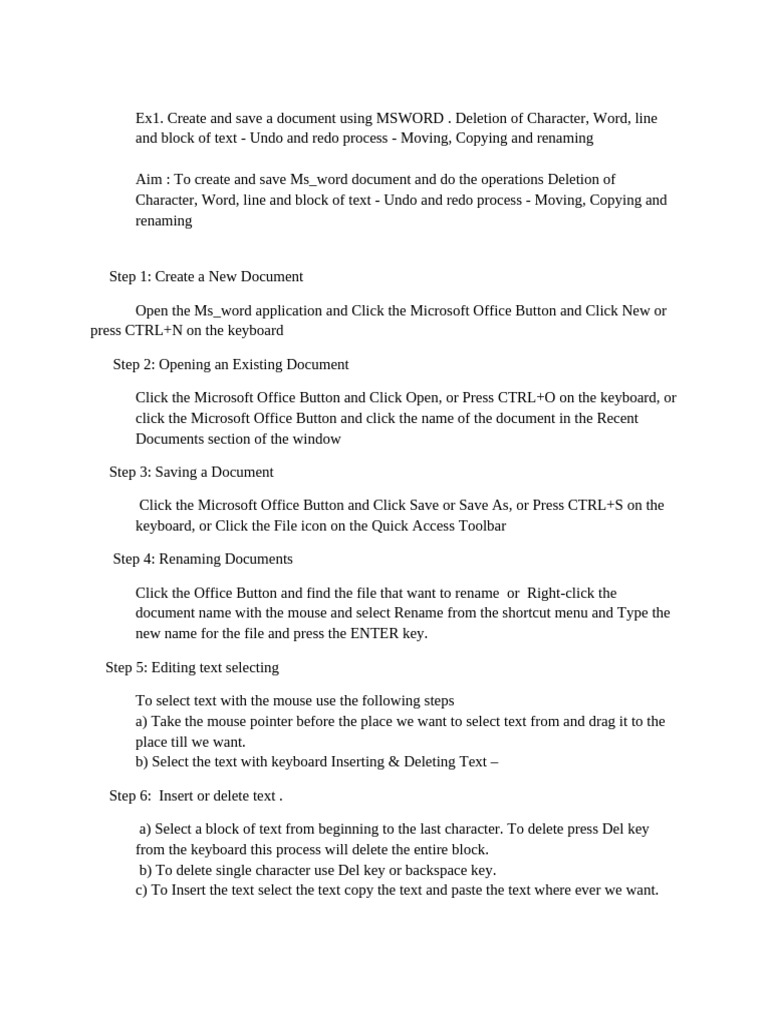 Ex1 Create and Save A Document | PDF | Microsoft Word | Software