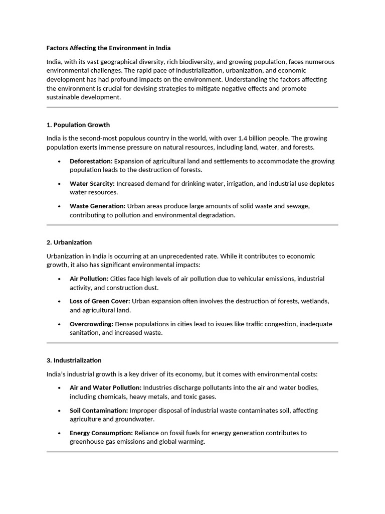 Factors Affecting The Environment in India | PDF | Water Pollution ...