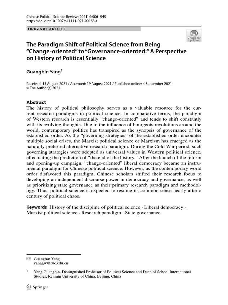 Yang - 2021 - The Paradigm Shift of Political Science from Being | PDF ...