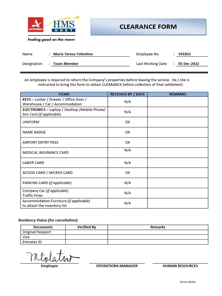 Clearance Form | PDF