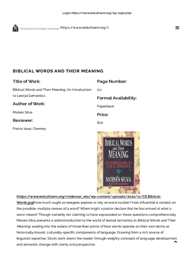 Biblical Words and Their Meaning - Wisconsin Lutheran Seminary | PDF ...