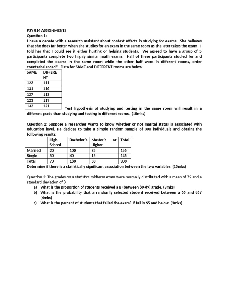 Psy 814 Assignments | PDF