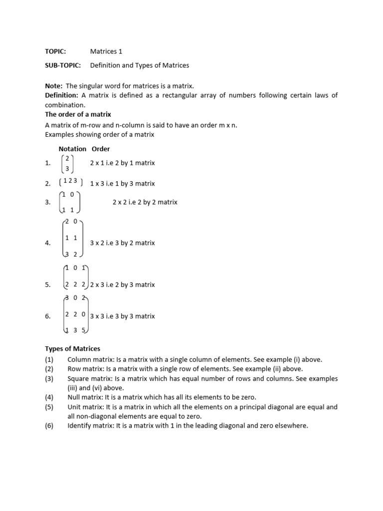 7860 - Lesson Note On Matrices 1 | PDF