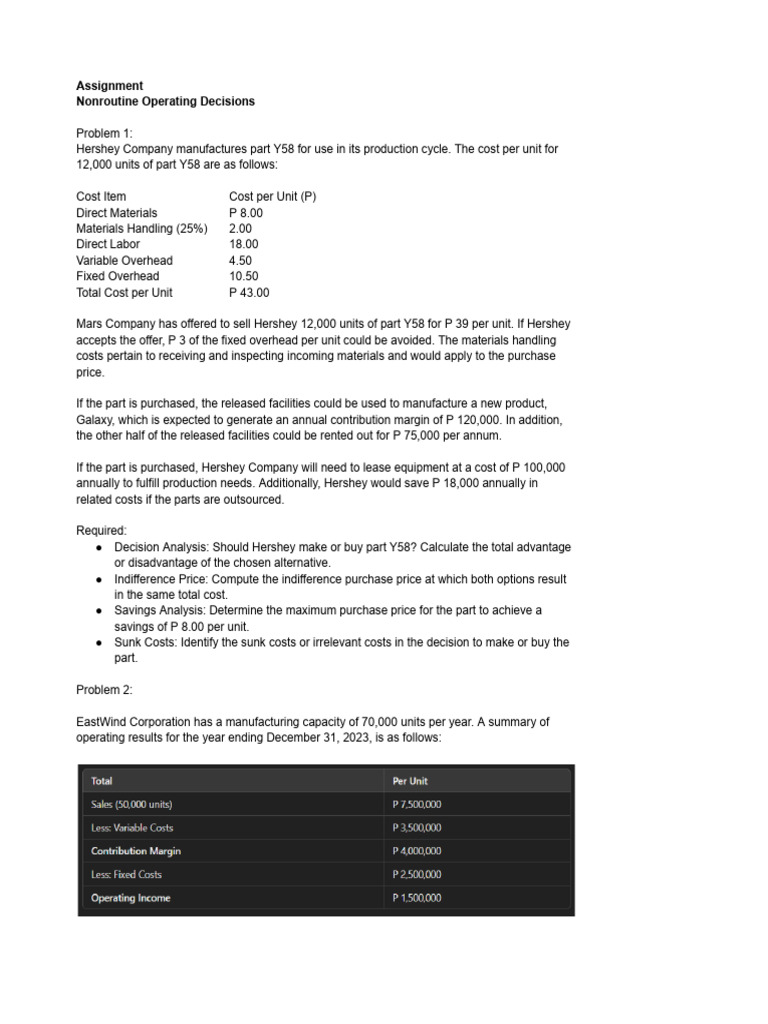 Non-Routine Operating Decisions | PDF | Cost | Financial Economics