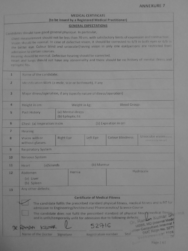 Akshit JOSAA Medical Certificate-1 | PDF