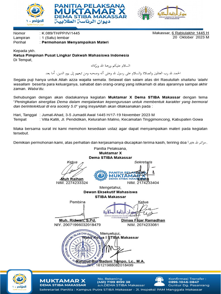 089 TH PP IV 1445 Permohonan Menyampaikan Taujihat - Ketua Pimpinan Pusat Lingkar Dakwah ...