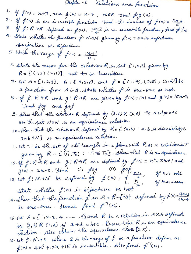 Chapter1 Relations and Functions Class 12 | PDF