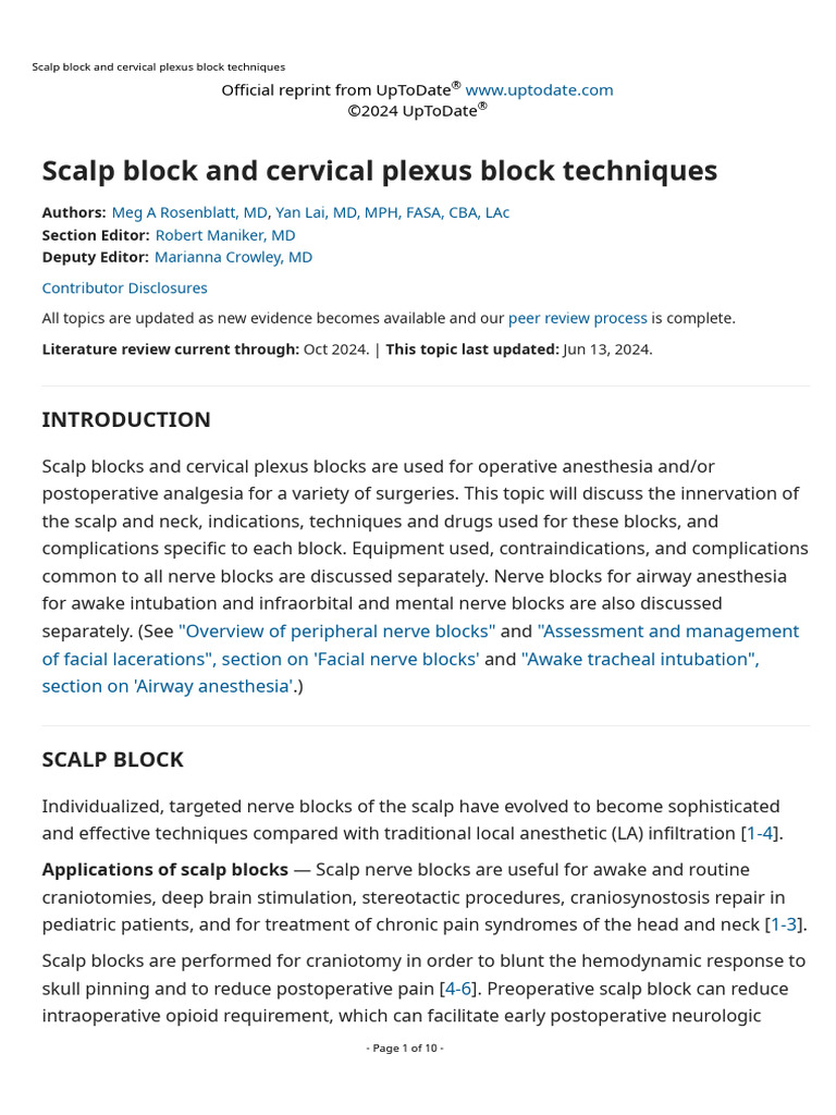 Scalp Block and Cervical Plexus Block Techniques | PDF | Anesthesia ...