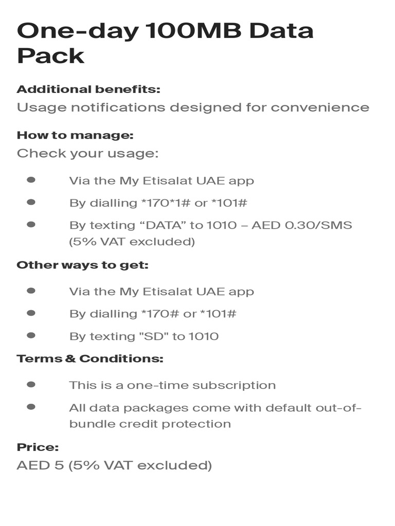 One Day Pack One Day 100mb Data Pack One Time | PDF