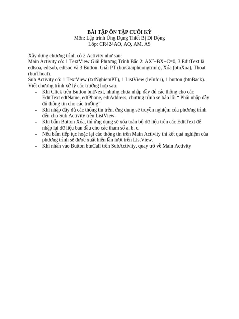 Bai Tap On Tap Cuoi Ky CR424 - AO - AQ - AM - AS | PDF