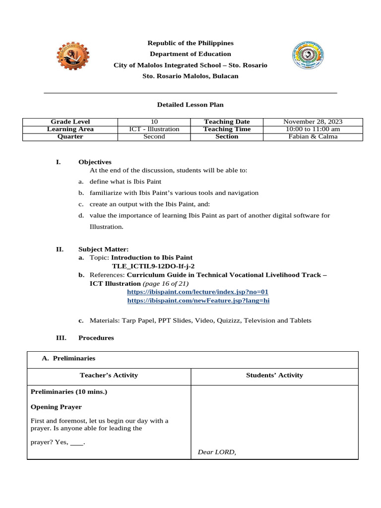 Detailed Lesson Plan Final Demonstration 1 | PDF | Drawing ...