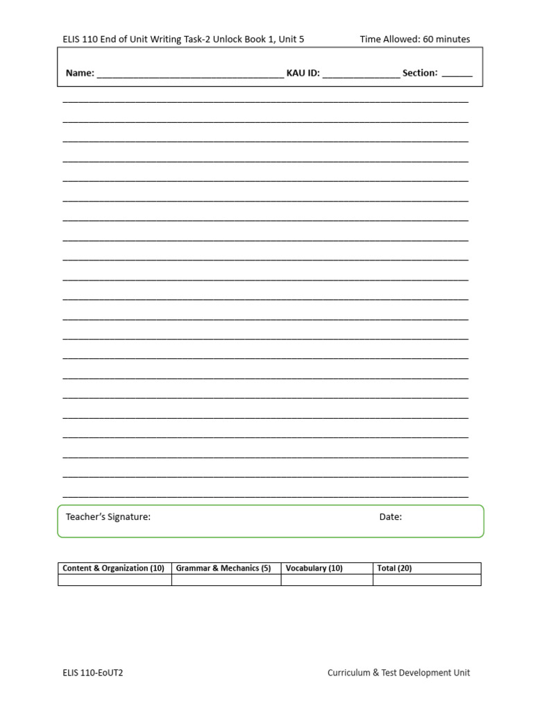 ELIS 110 EoUT 2 Student Sheet | PDF