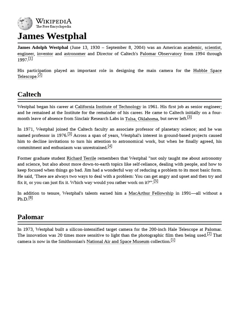 James_Westphal | PDF | Astronomy | Physical Sciences