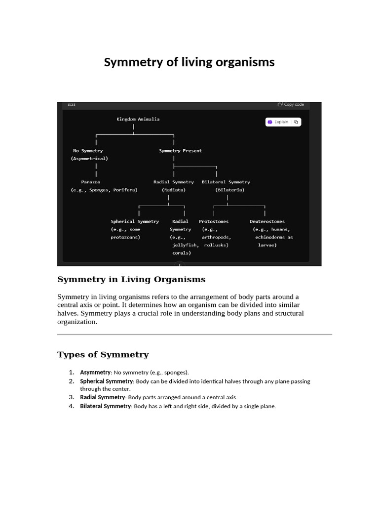 Symmetry of Living Organisms | PDF | Embryo | Zoology