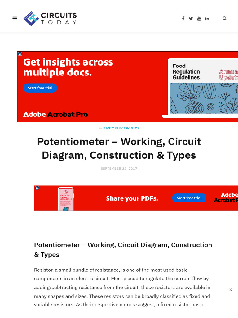 Potentiometer - Working, Circuit Diagram, Construction & Types | PDF ...