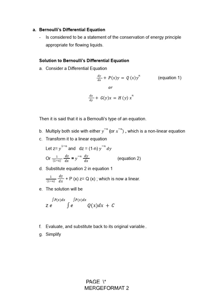 Bernoulli's Differential Equation Solutions | PDF | Equations ...
