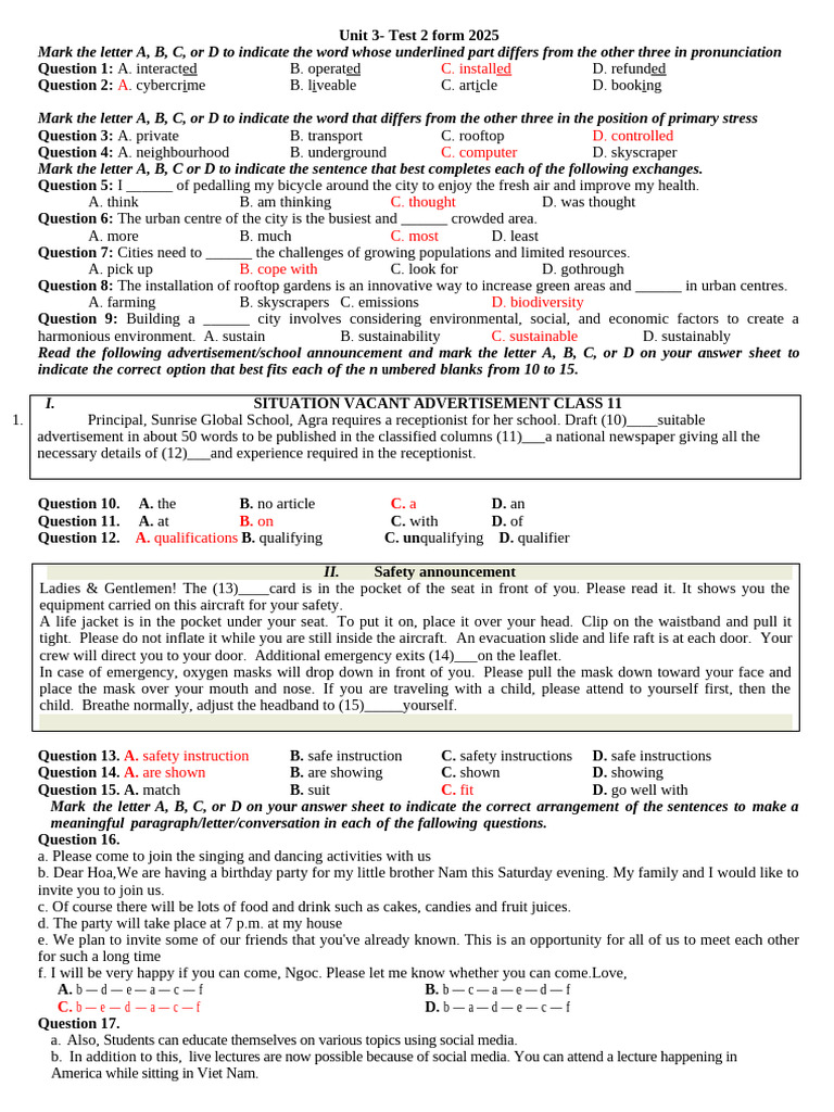 2025 Test 2: Pronunciation & Grammar | PDF | Urban Planning ...