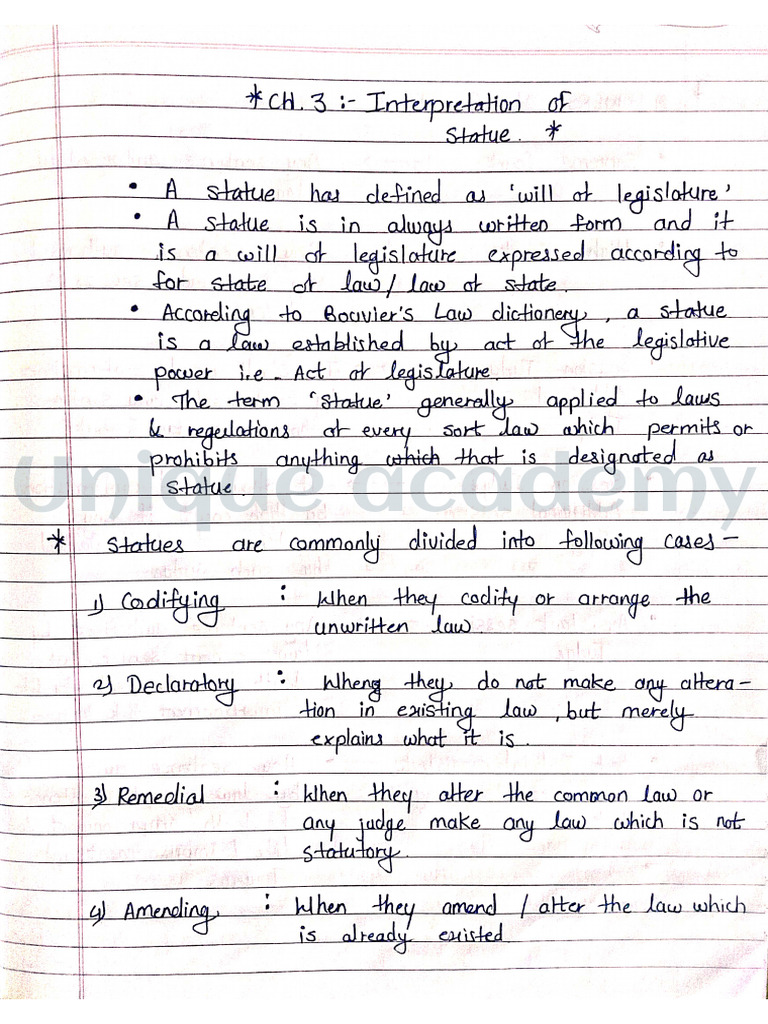JIGL CH.3 Interpretation of Statue Handwritten Notes | PDF