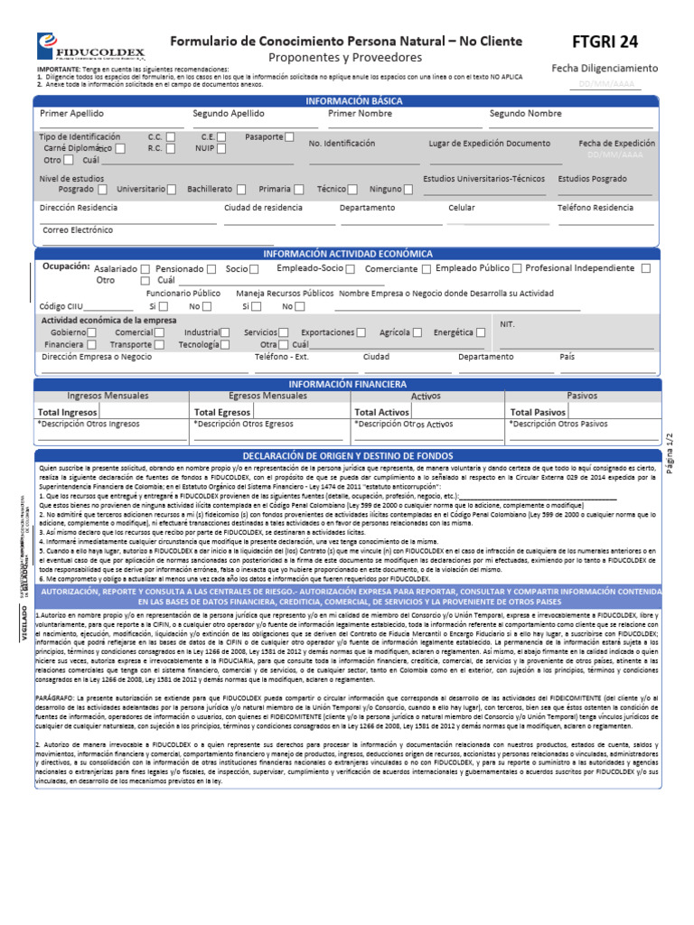 Ftgri24 Formulario Conocimiento Persona Natural No Cliente 1 | PDF
