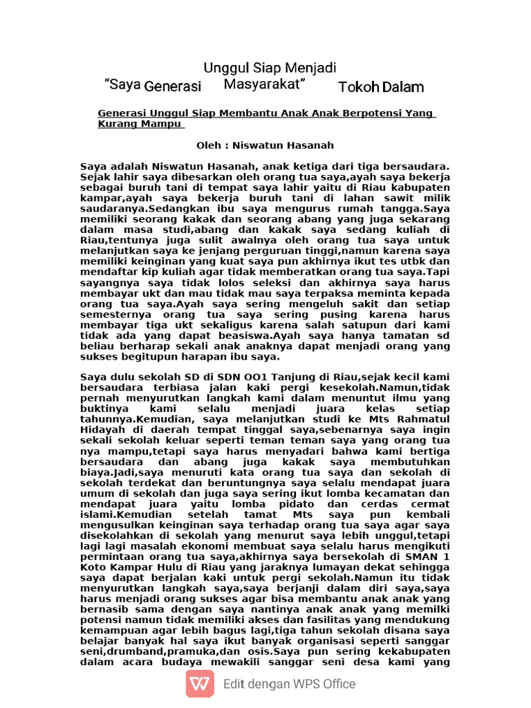 Essay Beasiswa Niswatun Hasanah Vdmi | PDF