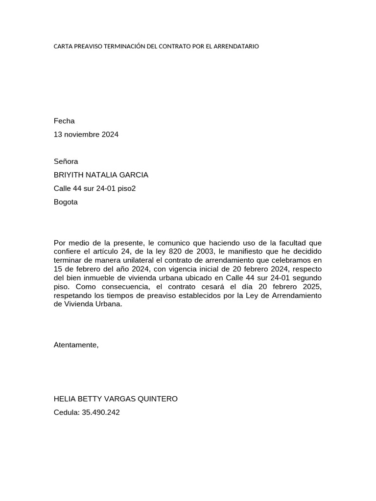 Carta Preaviso A Arrendatario Editada | PDF