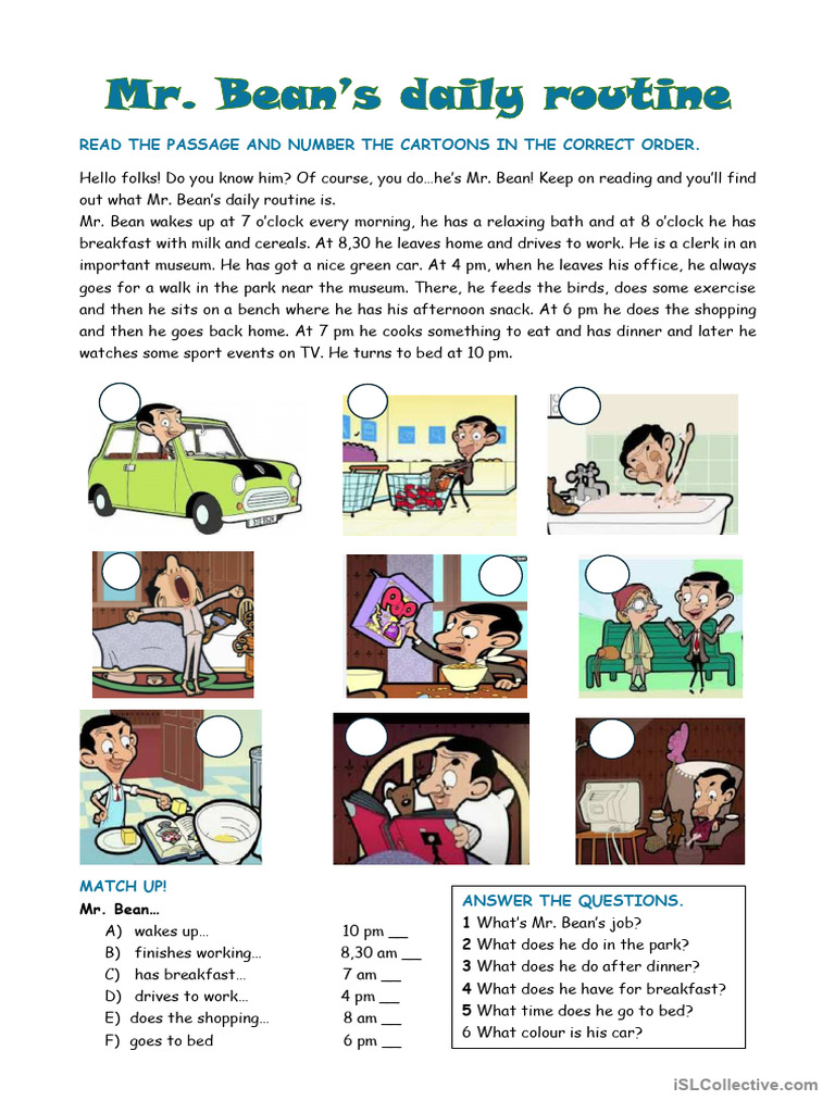 Mr. Bean's Daily Routine Explained | PDF