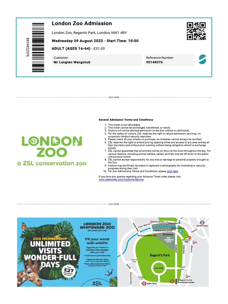 London Zoo Admission Tickets 95148376 | PDF | Zoo