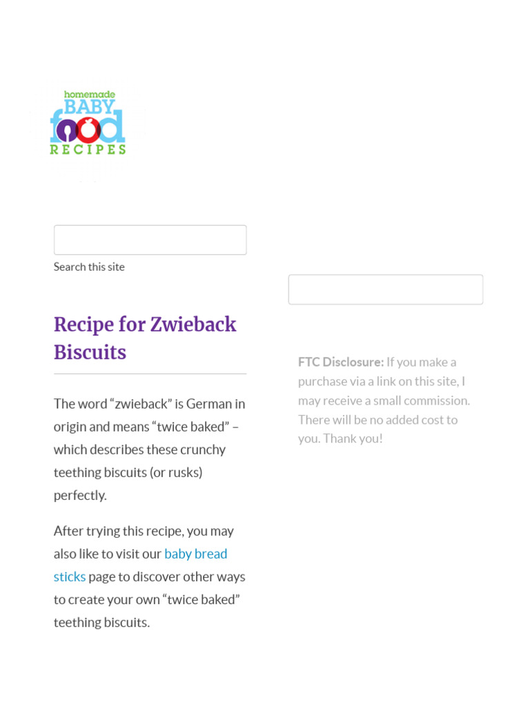 Zwieback Teething Biscuits | PDF | Biscuit | Dough