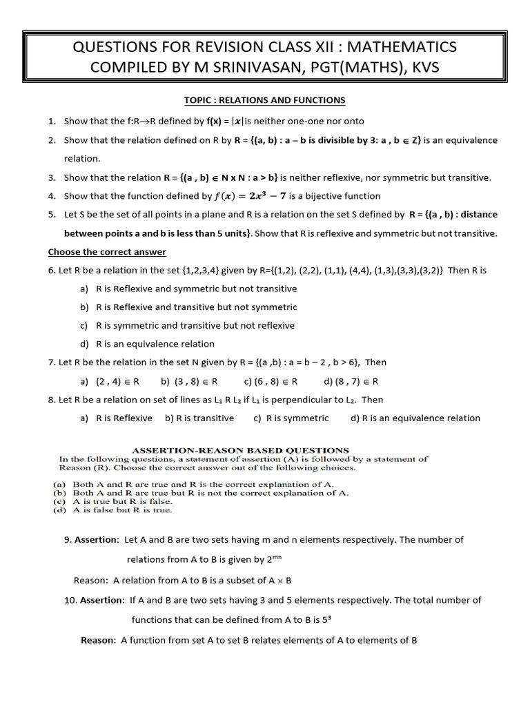 QUESTIONS FOR REVISION1 | PDF | Function (Mathematics) | Mathematical Logic