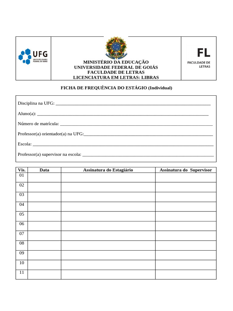 Ficha de Frequência Do Estágio - Modelo FL | PDF