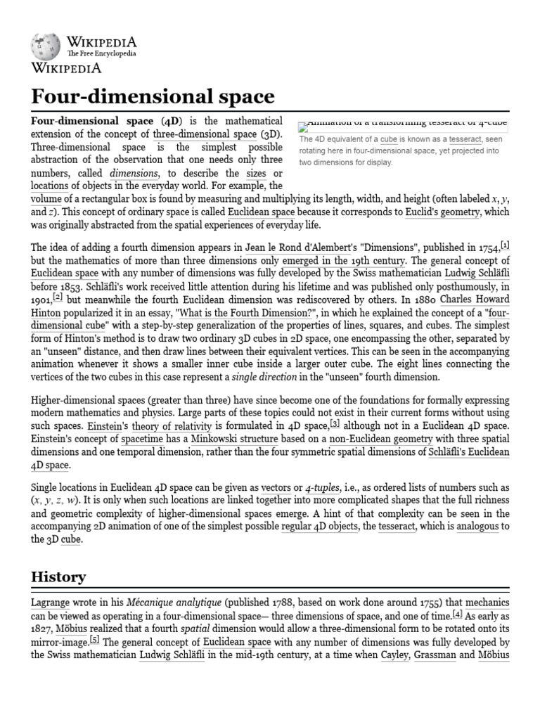 Four-Dimensional Space - Wikipedia | PDF | Dimension | Mathematics