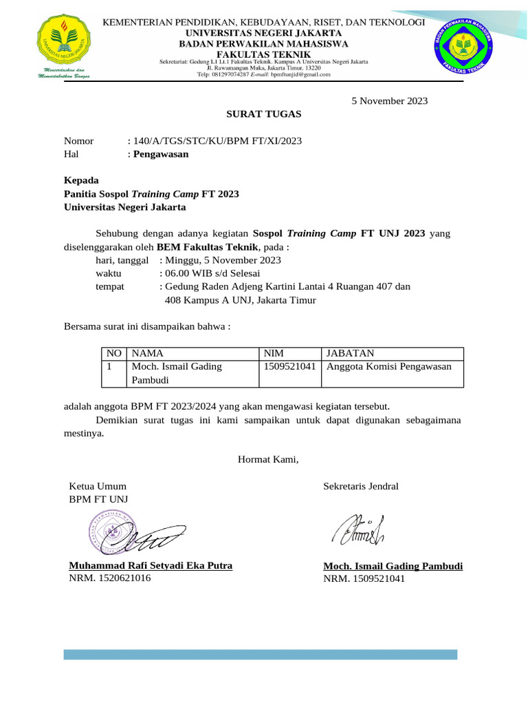 140- Surat Tugas STC 2023 BEM FT | PDF