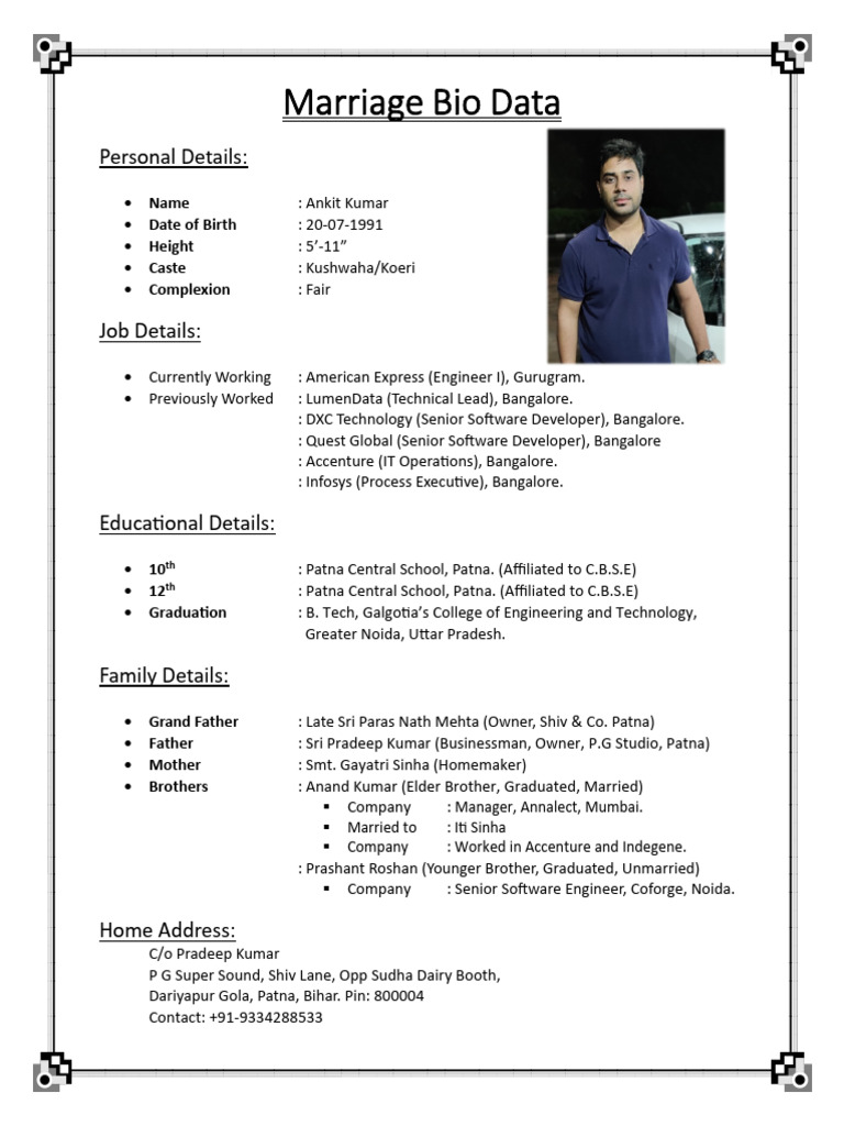 Ankit - Marriage Bio Data | PDF