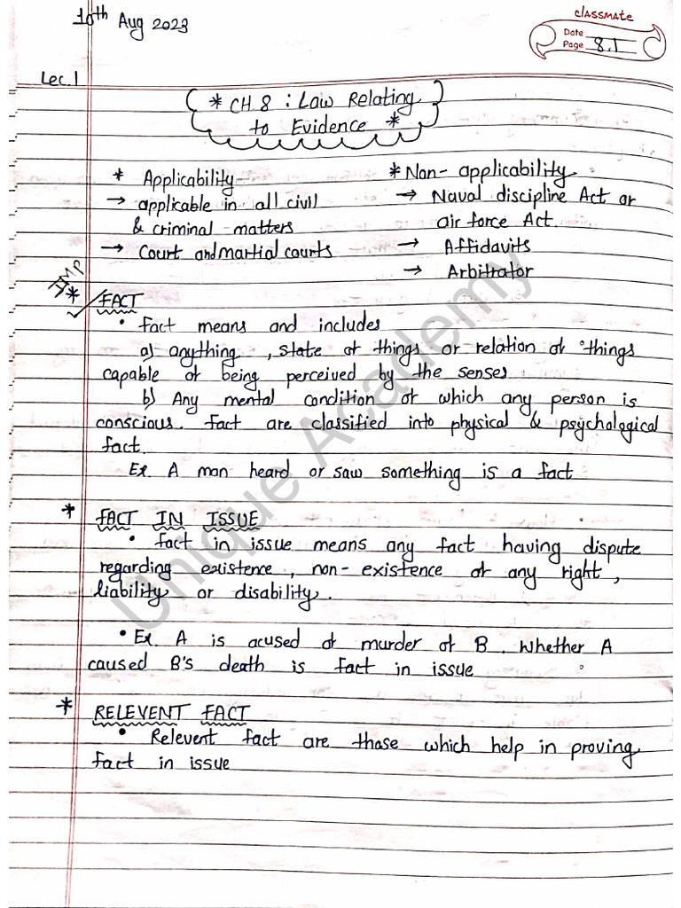 JIGL Ch.8 Evidence Act Handwritten Notes - 1 | PDF