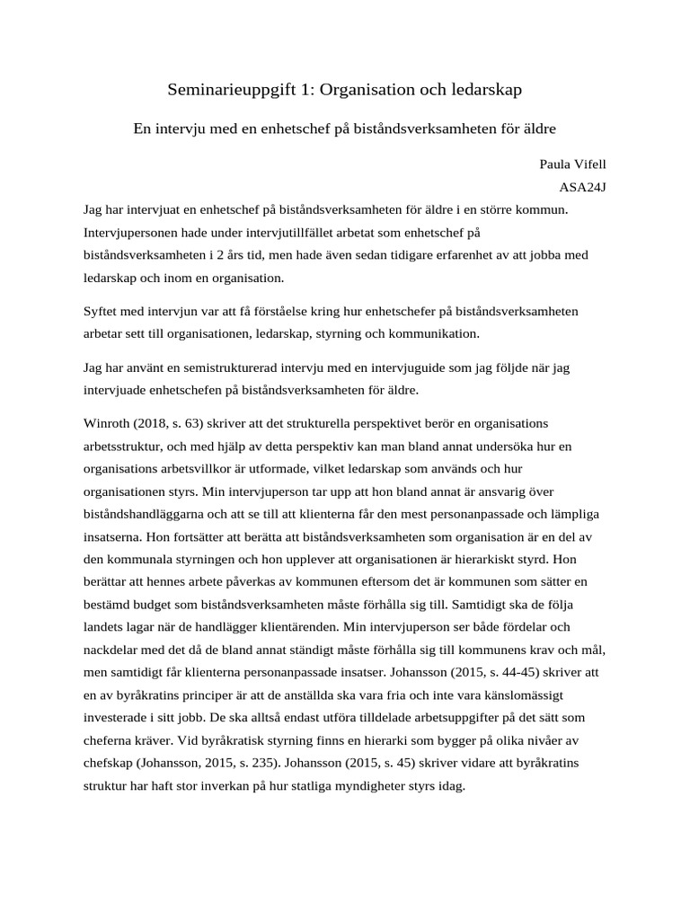 Uppgift 1 - Enhetschef Bistånd | PDF