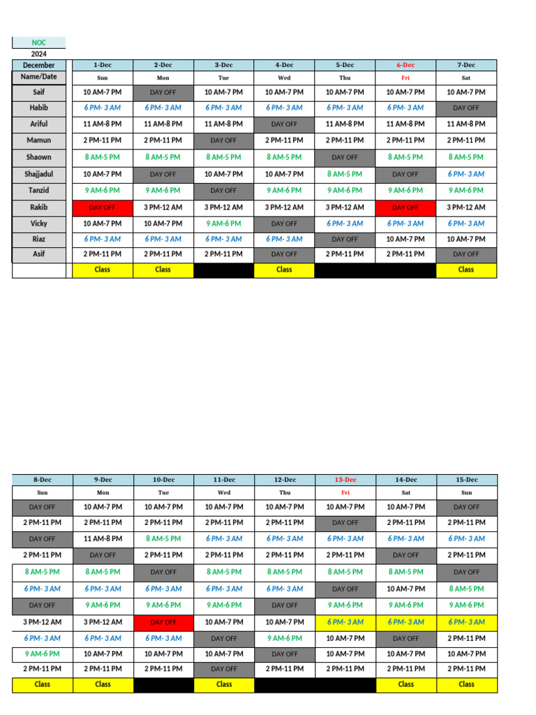 December 2024 Work Schedule | PDF