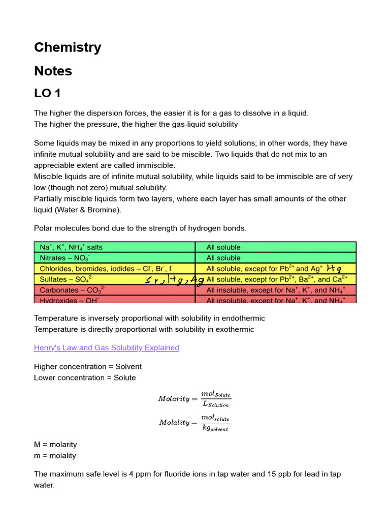 Chemistry Solubility and Concentration Notes | PDF | Solubility | Ion