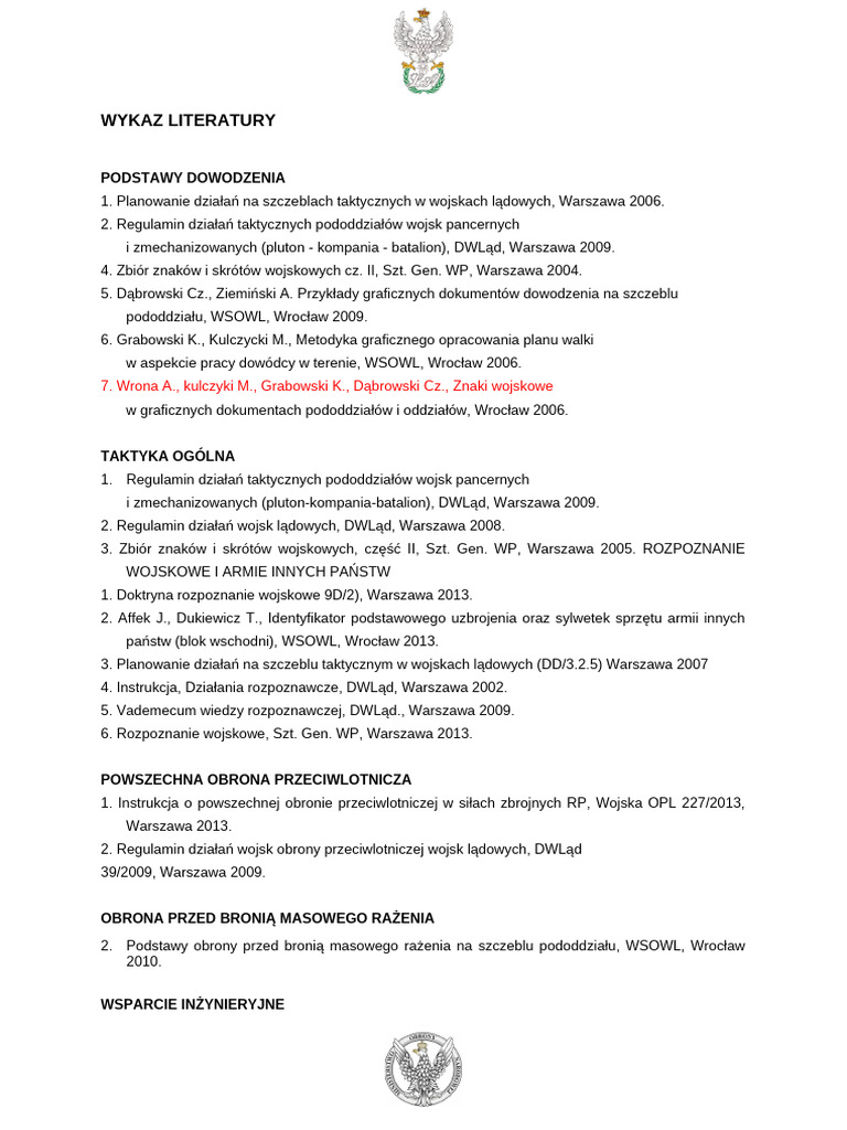 Wykaz Literatury Szkolenie LA 1 | PDF