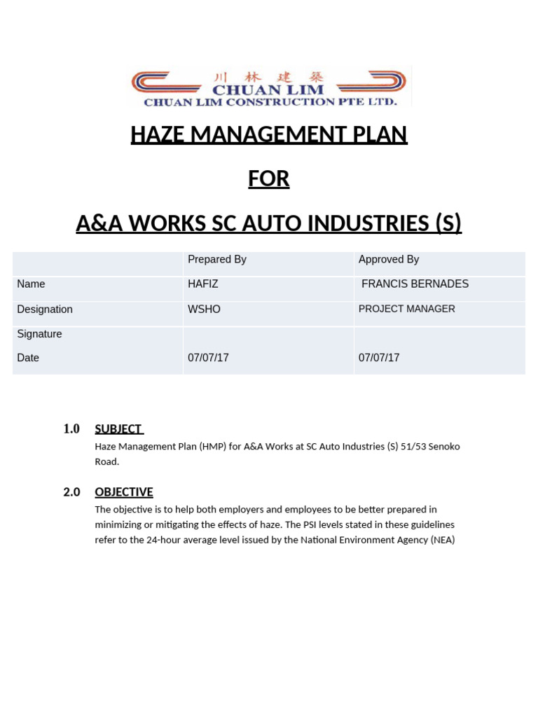 HAZE MANAGEMENT PLAN | PDF | Safety