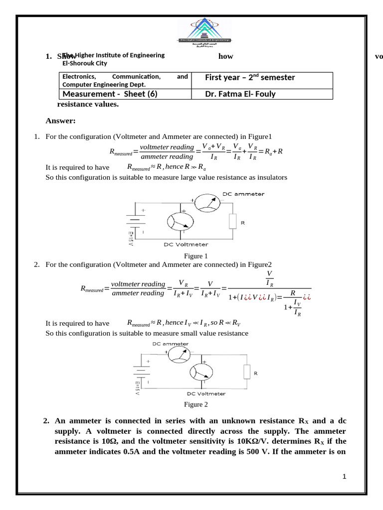 Sheet 6 - Answer | PDF | Electricity | Electrical Engineering