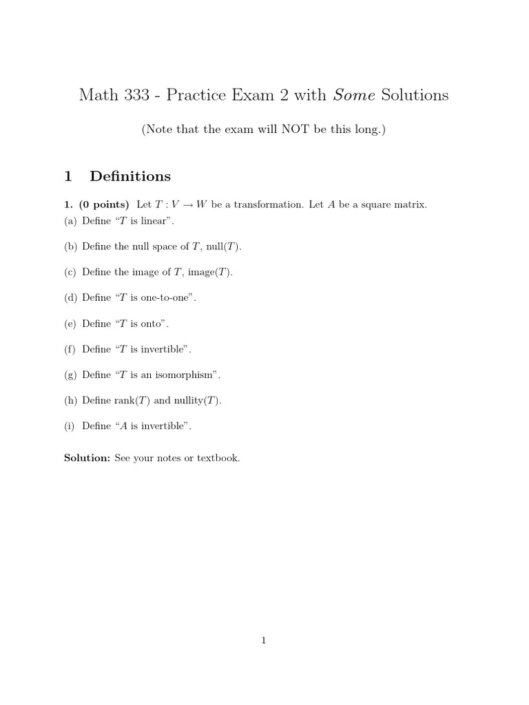 Exam2 F2007 Practice Sol | PDF | Basis (Linear Algebra) | Linear Map