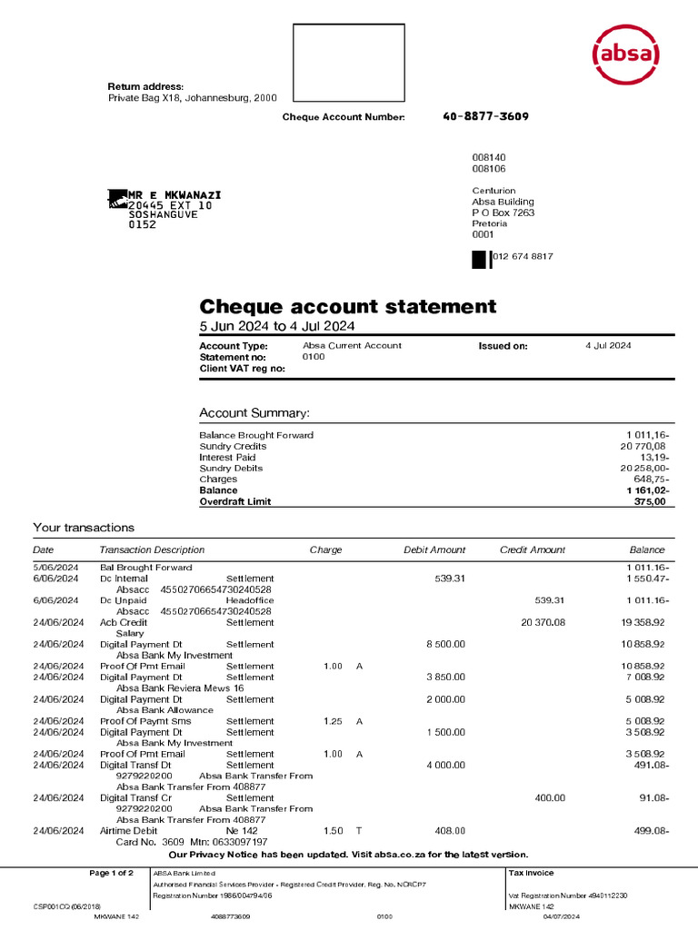 Statement | PDF | Debits And Credits | Transaction Account