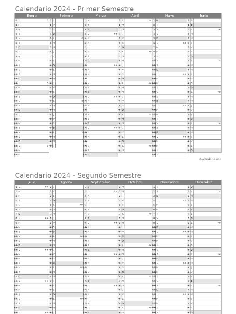 Calendario 2024 Semestral Num Semana - 2694 | PDF