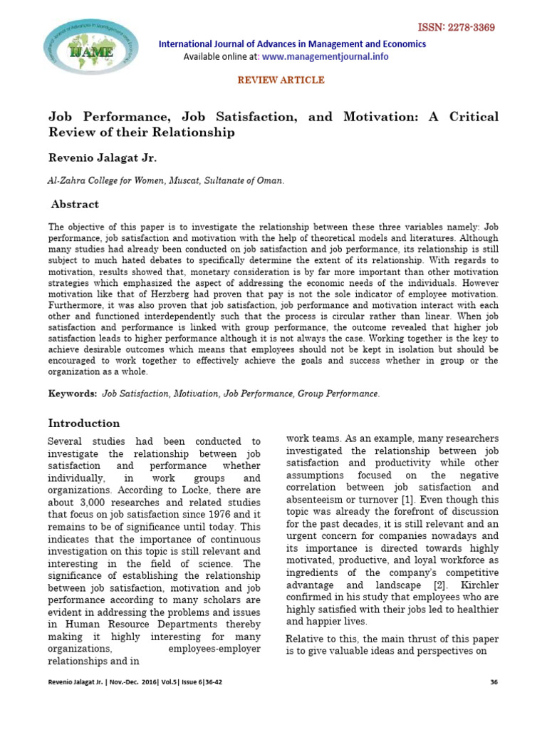 Job Performance, Job Satisfaction, and Motiv | PDF | Job Satisfaction ...